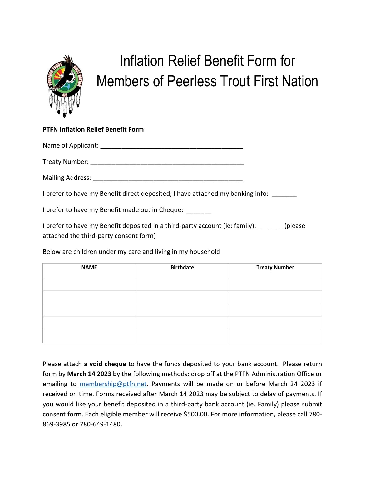 Membership Inflation Relief Benefit - Peerless Trout First Nation
